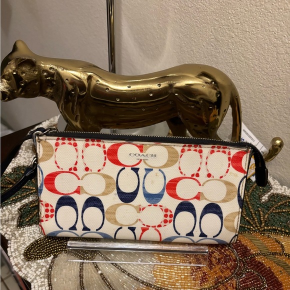 Coach | Bags | Coach Zip Top Leather Wristlet Colorful Patternlast ...